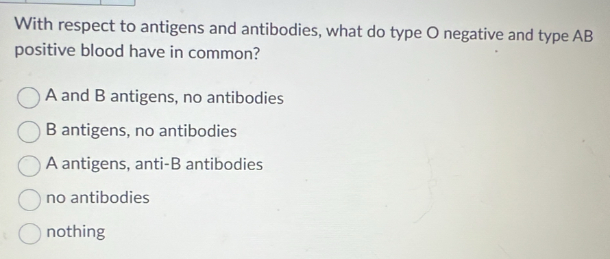 Solved: With respect to antigens and antibodies, what do type O ...