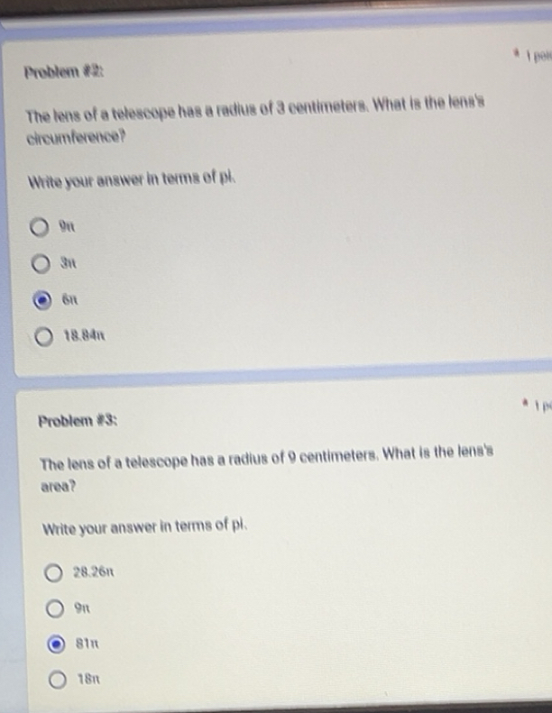Solved: pol Problem #2: The lens of a telescope has a radius of 3 ...