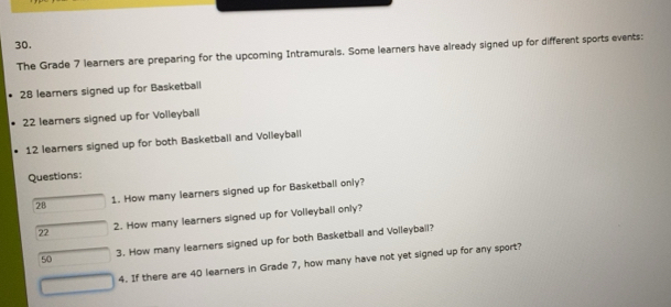 Solved: The Grade 7 learners are preparing for the upcoming Intramurals ...