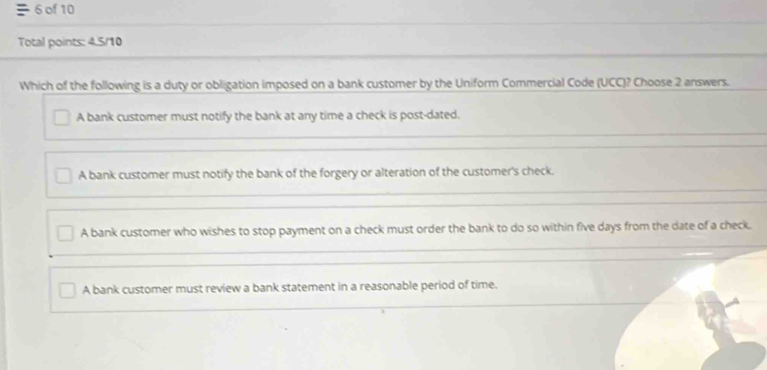 Solved: of 10 Total points: 4.5/10 Which of the following is a duty or ...