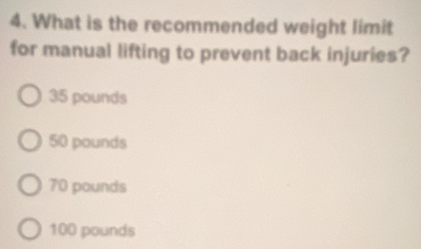 Solved: What is the recommended weight limit for manual lifting to ...