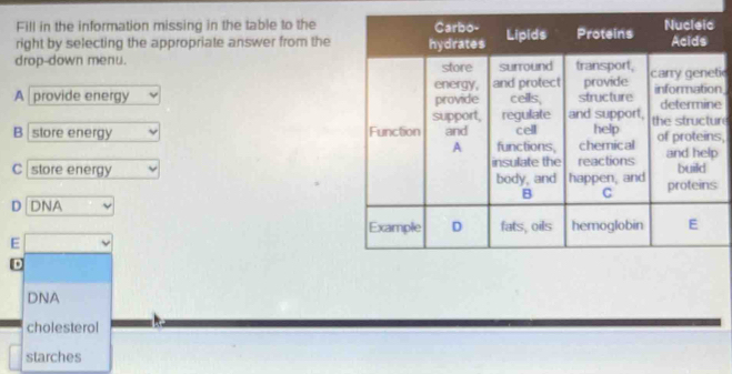 Solved: Fill in the information missing in the table to the right by ...
