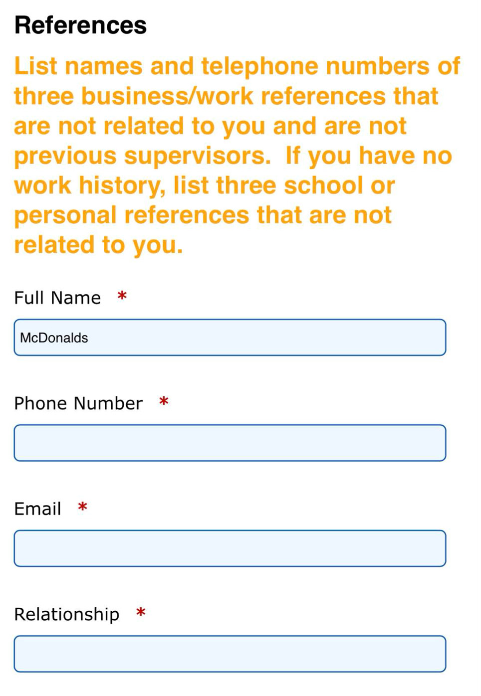 Solved: References List names and telephone numbers of three business ...