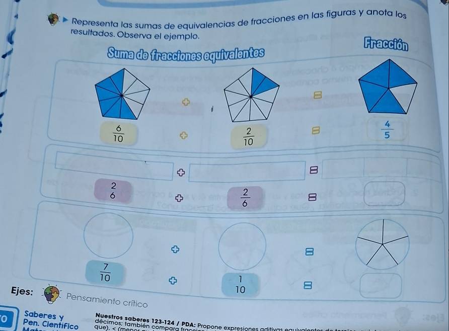 Resuelto:Representa las sumas de equivalencias de fracciones en las ...