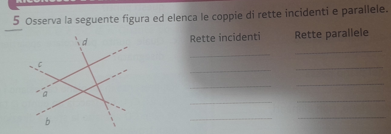 Osserva la seguente figura ed elenca le coppie di rette incidenti e parallele. _ Rette i