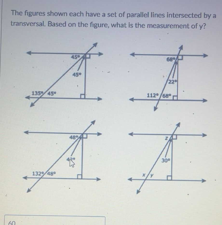 Solved: The figures shown each have a set of parallel lines intersected ...