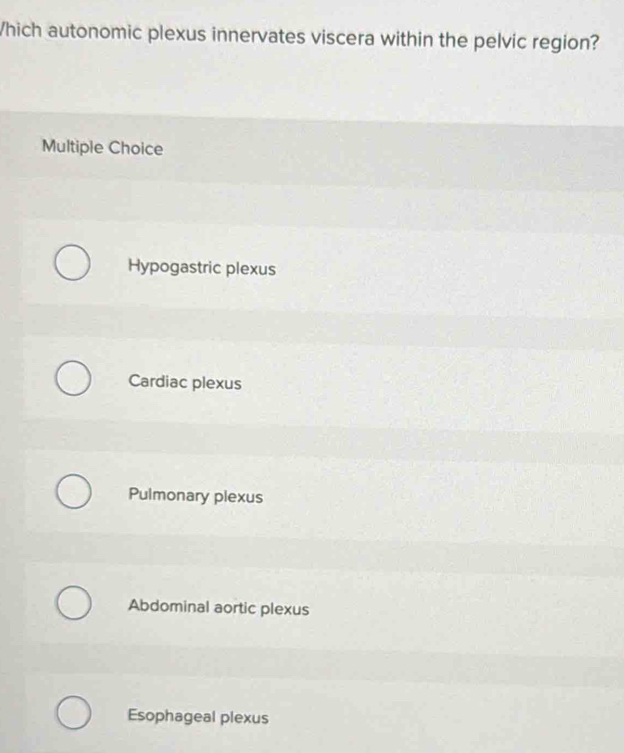 Solved: Which autonomic plexus innervates viscera within the pelvic ...