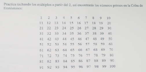 Resuelto:Practica tachando los múltiplos a partir del 2, así ...