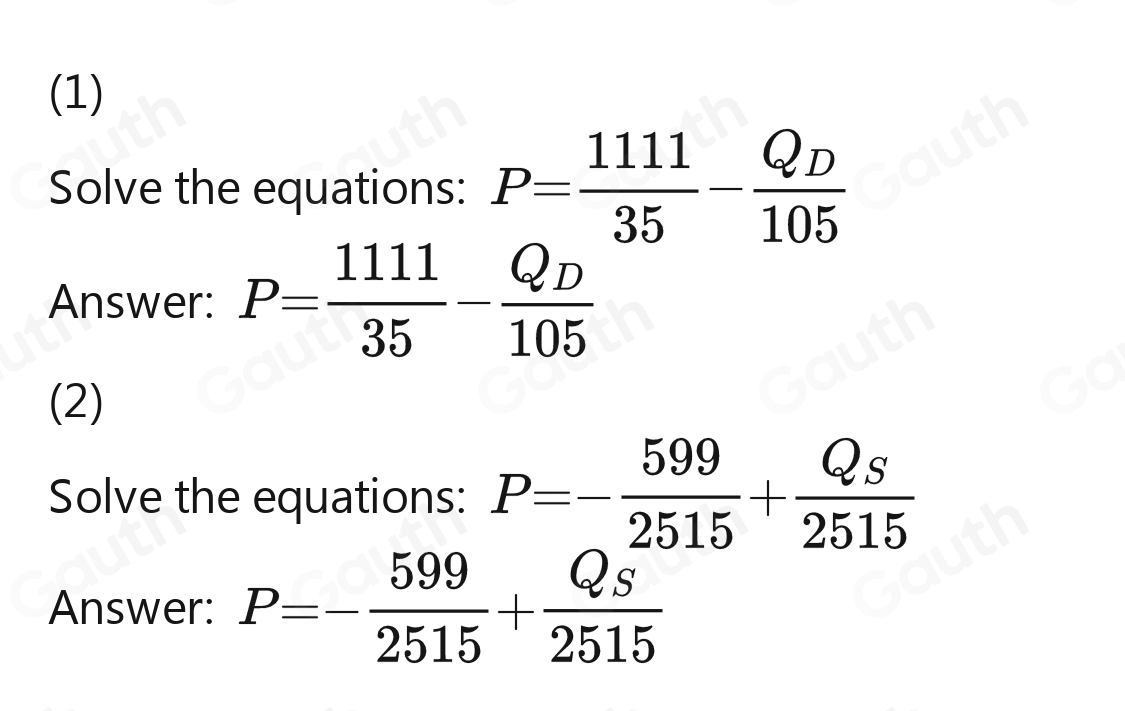 Solved: Test II. Computation Directions: Solve for Equilibrium Pe and ...