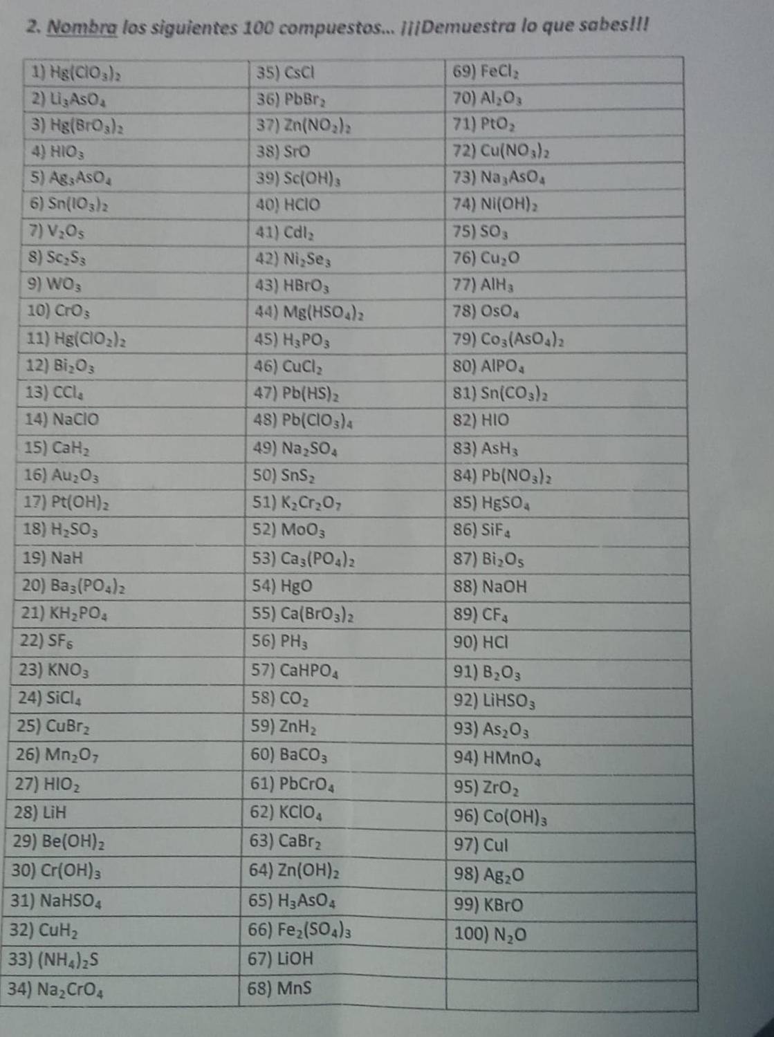 Resuelto:Nombra los siguientes 100 compuestos... ¡¡¡Demuestra lo que ...