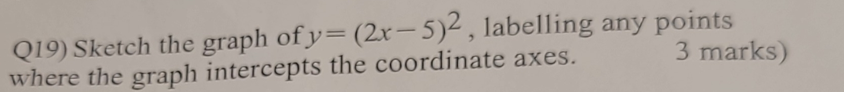 Solved: Q19) Sketch the graph of y=(2x-5)^2 , labelling any points ...