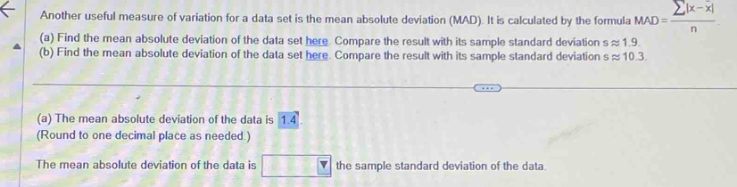 Solved: Another useful measure of variation for a data set is the mean ...