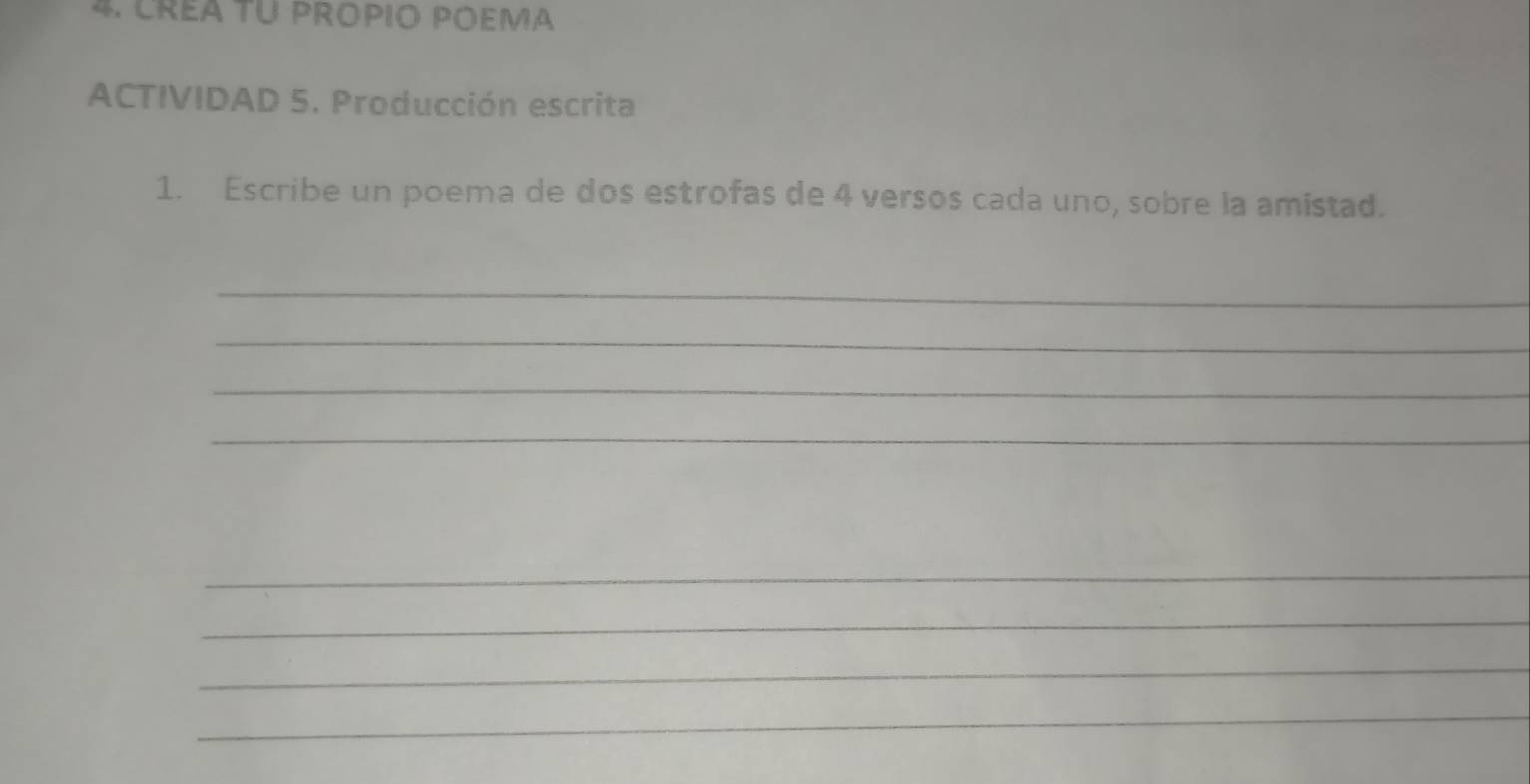Resuelto:LREA TU PROPIO POEMA ACTIVIDAD 5. Producción escrita 1 ...