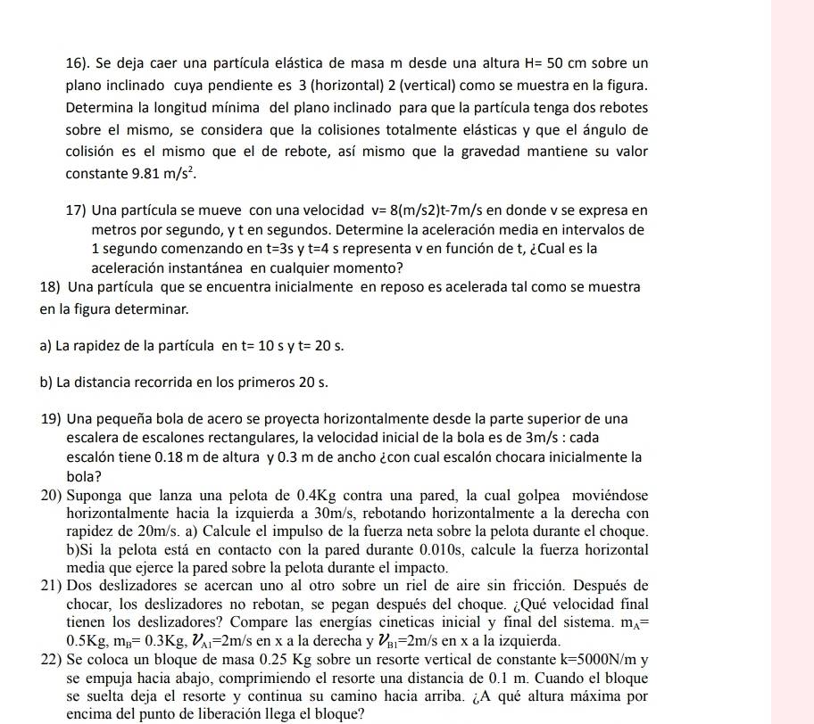 Resuelto:16). Se deja caer una partícula elástica de masa m desde una ...