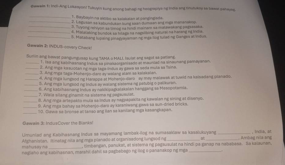 Solved: Gawain 1: Indi-Ang Lokasyon! Tukuyin kung anong bahagi ng ...