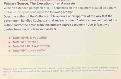 Solved: Primary Source: The Execution of an Assassin Write an extended ...