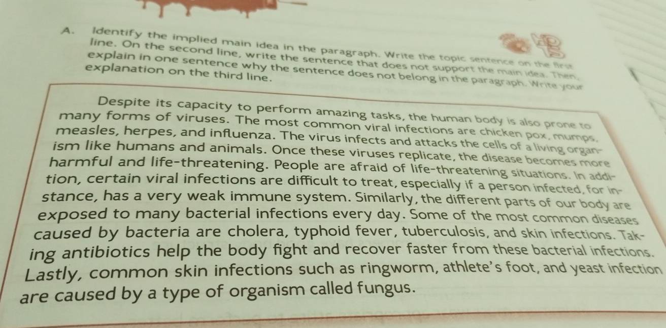 Solved: Identify the implied main idea in the paragraph. Write the ...