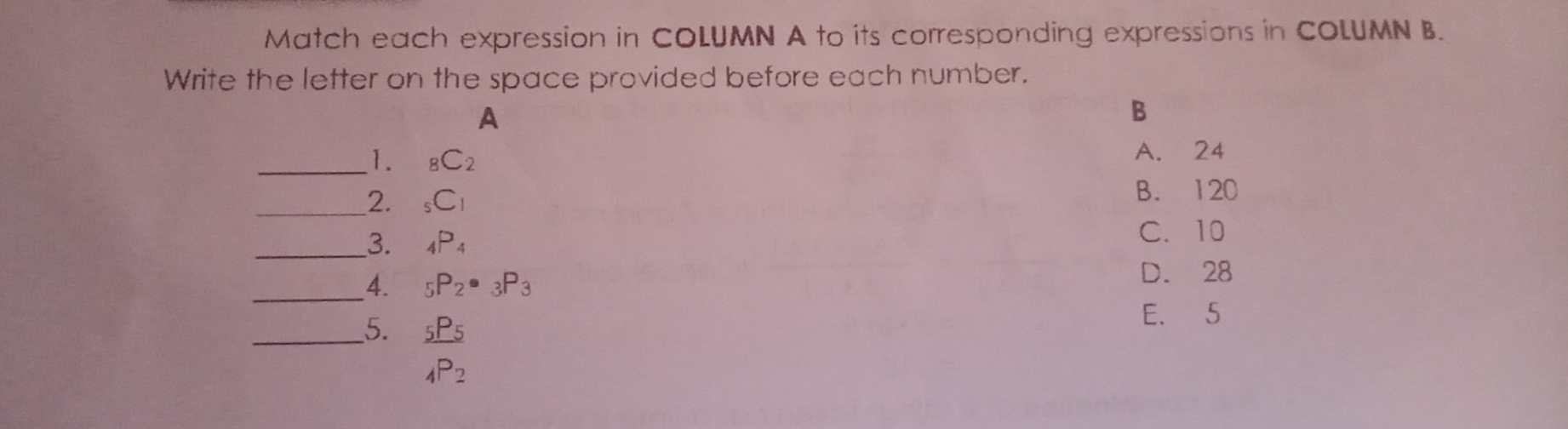Solved: Match each expression in COLUMN A to its corresponding ...