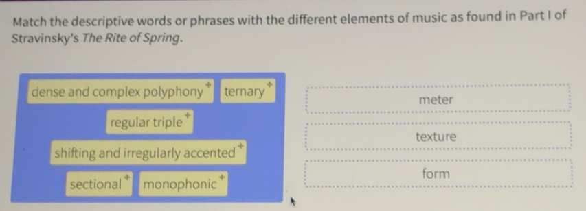 Solved: Match the descriptive words or phrases with the different ...