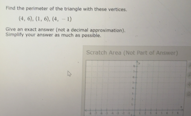 Solved: Find the perimeter of the triangle with these vertices. (4,6 ...