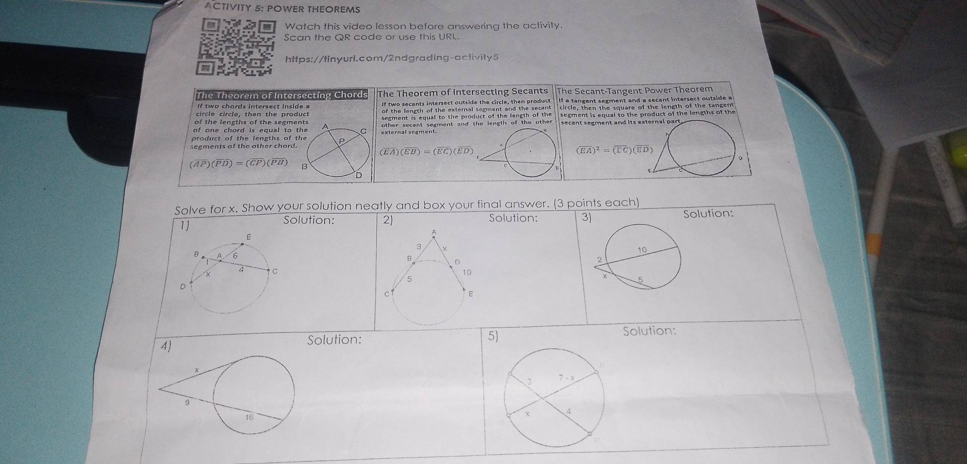 Solved: ACTIVITY 5: POWER THEOREMS Watch this video lesson before ...