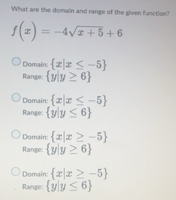 Solved: What are the domain and range of the given function? f(x ...