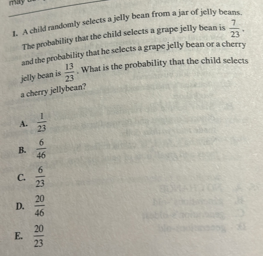 Solved: may 1. A child randomly selects a jelly bean from a jar of ...