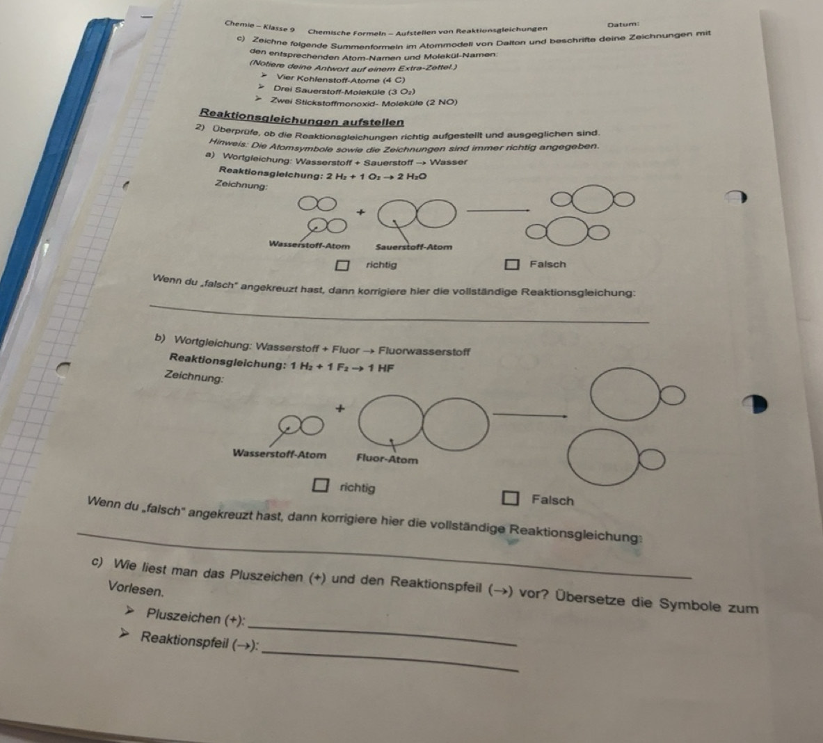Gelöst:Chemie - Klasse 9 Chemische Formeln - Aufstellen von ...