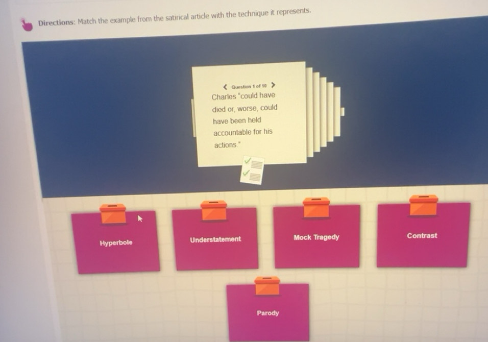 Solved: Directions: Match the example from the satirical article with ...