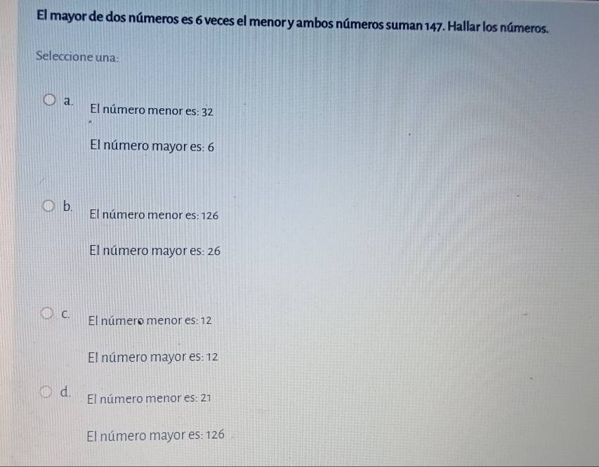 Resuelto:El mayor de dos números es 6 veces el menor y ambos números ...