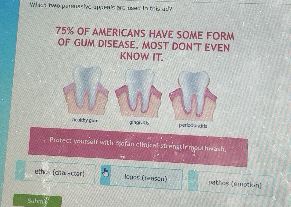 Gelöst:Which two persuasive appeals are used in this ad? 75% OF ...