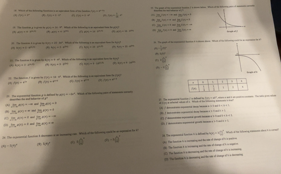 Solved: The graph of the exponential function f is shown below. Which of the following pairs of ...