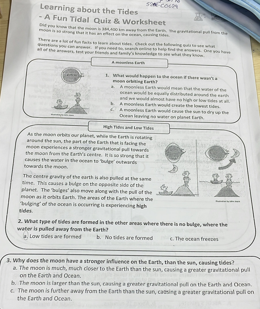 Solved: S2-CO624 Learning about the Tides - A Fun Tidal Quiz ...
