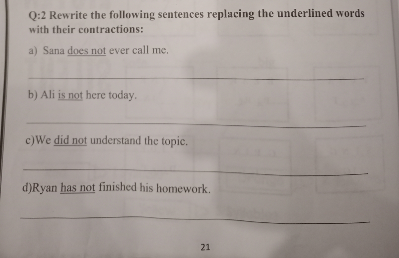 Solved: Rewrite the following sentences replacing the underlined words with their contractions ...