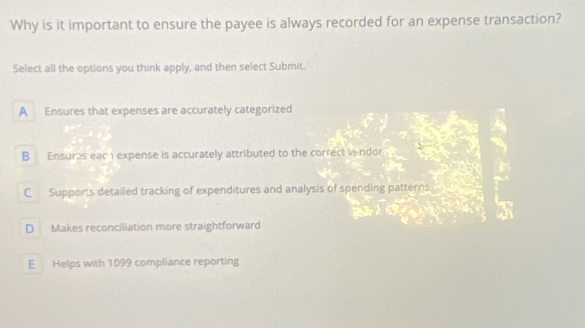 Solved: Why is it important to ensure the payee is always recorded for ...