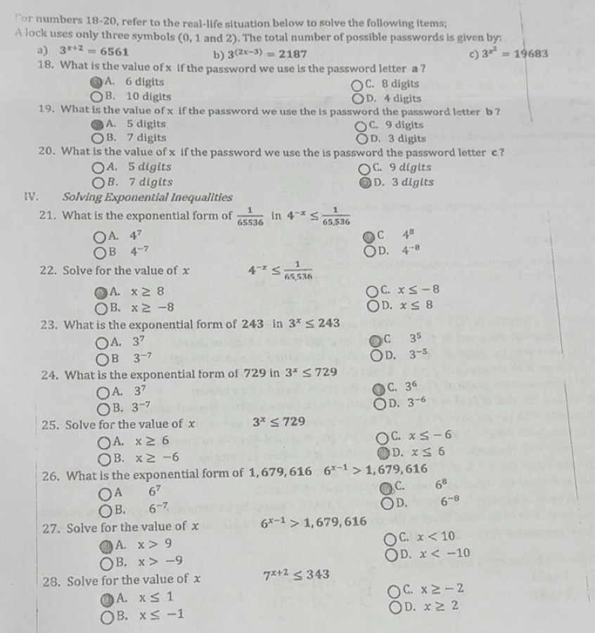 Solved: for numbers 18-20, refer to the real-life situation below to ...