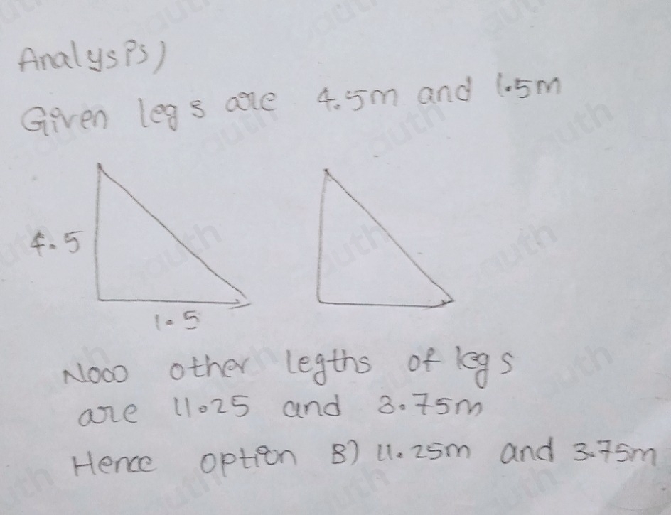 Solved: A right triangle has legs measuring 4.5 meters and 1.5 meters ...