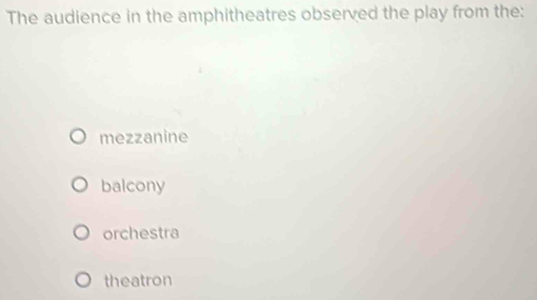 Solved: The audience in the amphitheatres observed the play from the ...