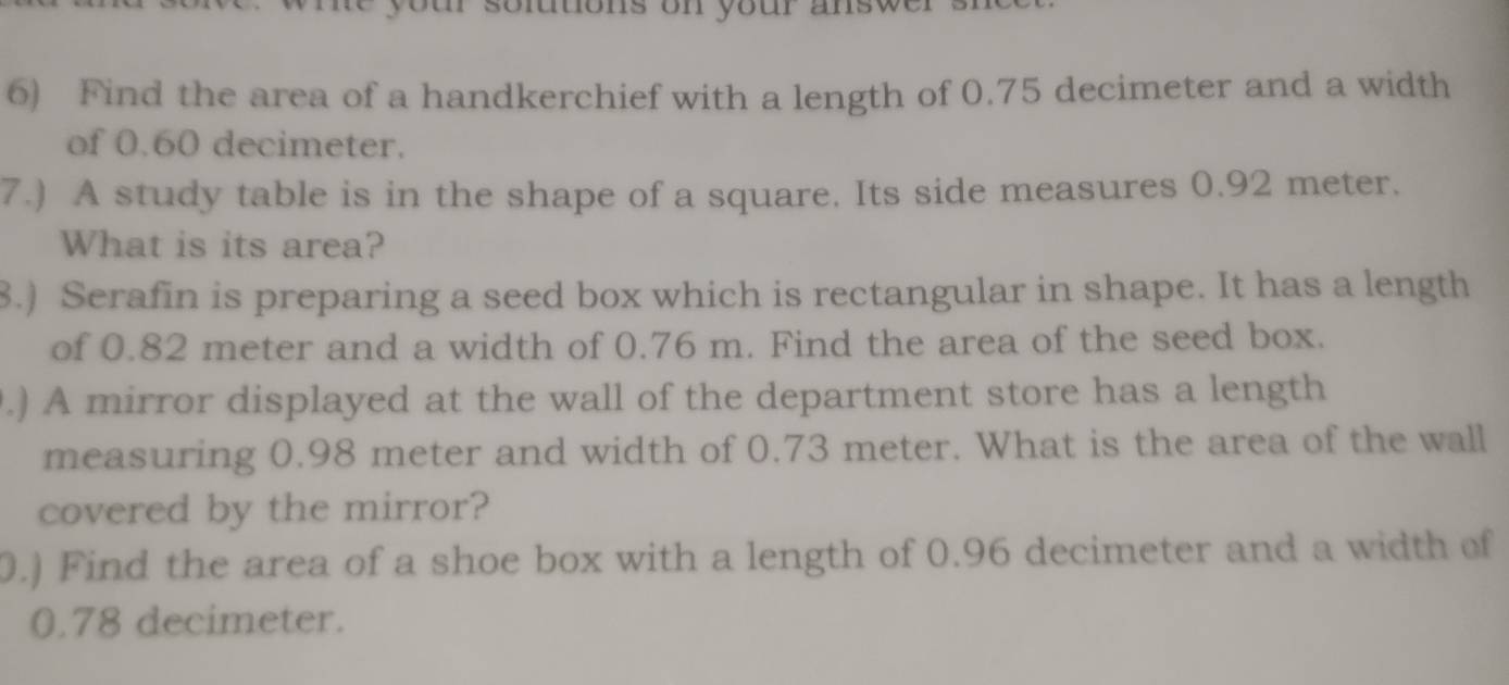 Solved: our solutions on your answ 6) Find the area of a handkerchief ...