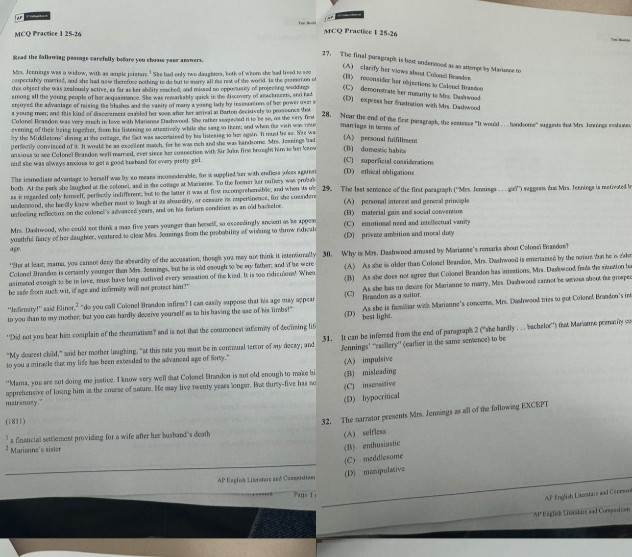Solved: AP É GollgeBased C Co g Test Bookl MCQ Practice 1 25-26 MCQ ...