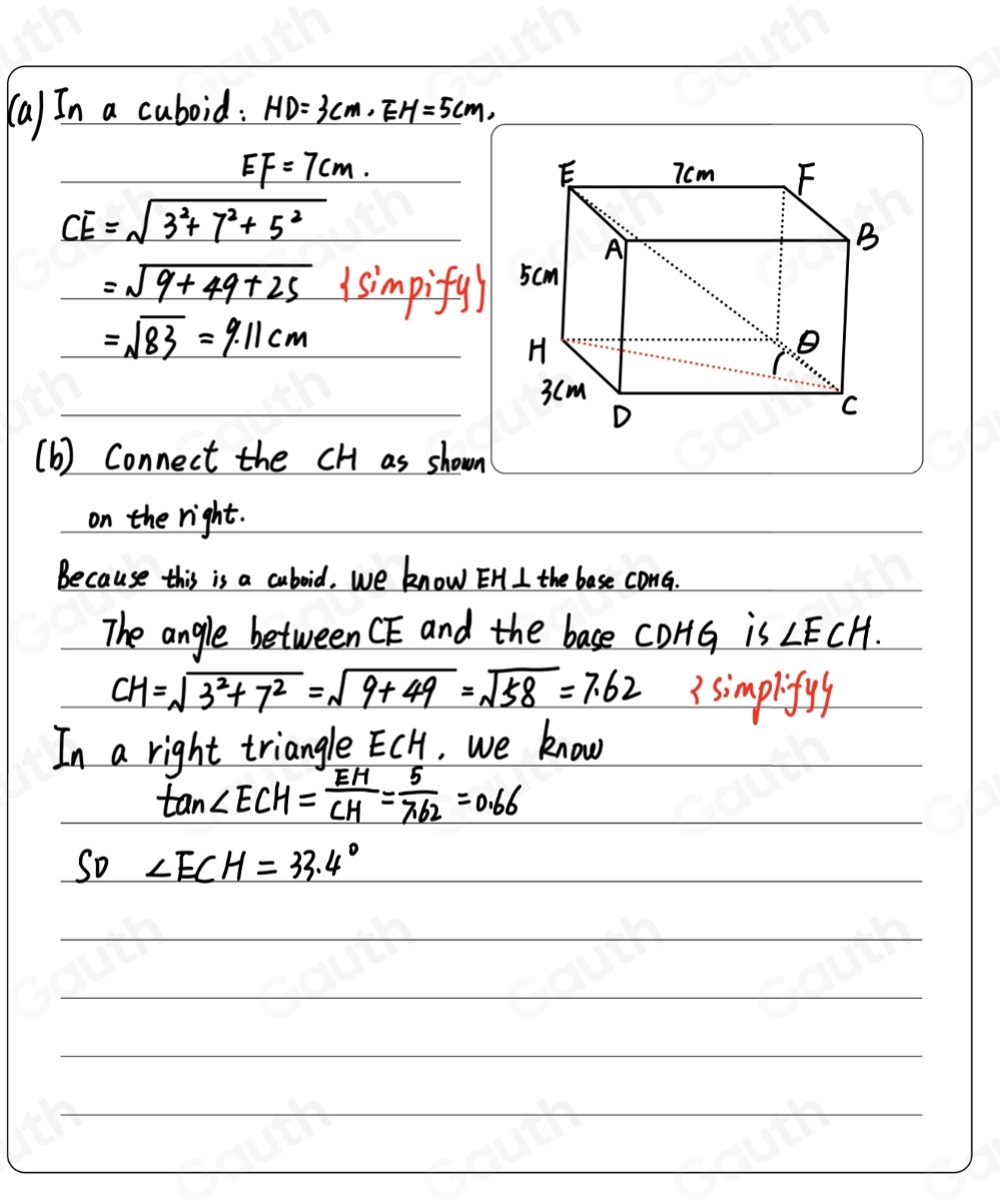Selesai:NOT TO SCALE The diagram shows a cuboid HD=3 cm EH=5 cm and EF ...