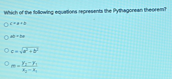 Solved: Which of the following equations represents the Pythagorean ...