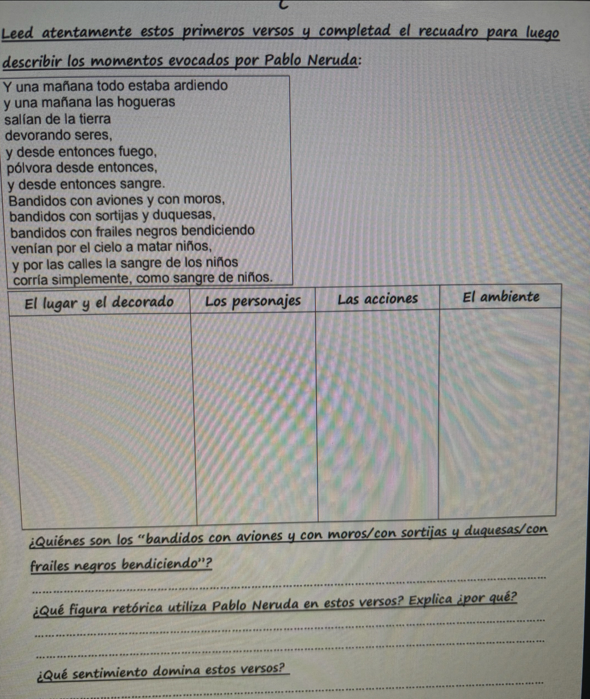 Risolto:Leed atentamente estos primeros versos y completad el recuadro ...