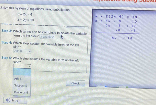 Solved: Solve this system of equations using substitution: y=2x-4 x+2 ...