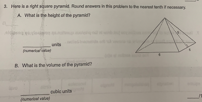Solved: Here is a right square pyramid. Round answers in this problem ...