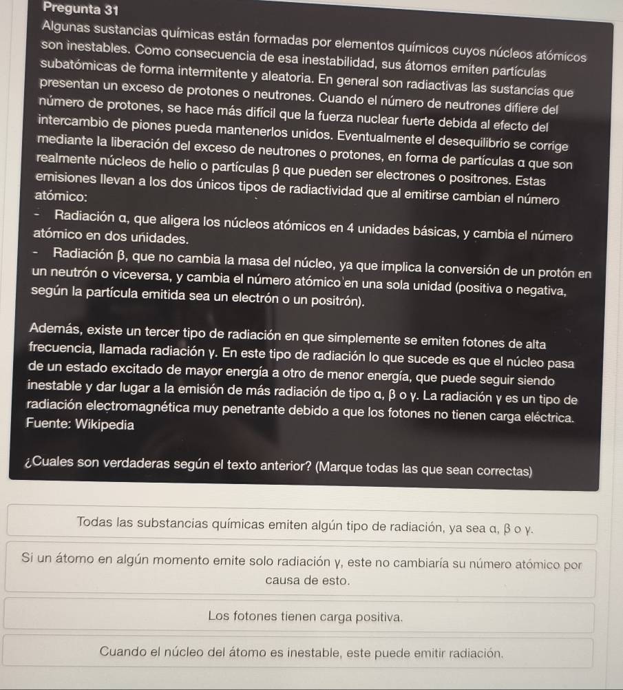 Resuelto:Pregunta 31 Algunas sustancias químicas están formadas por ...