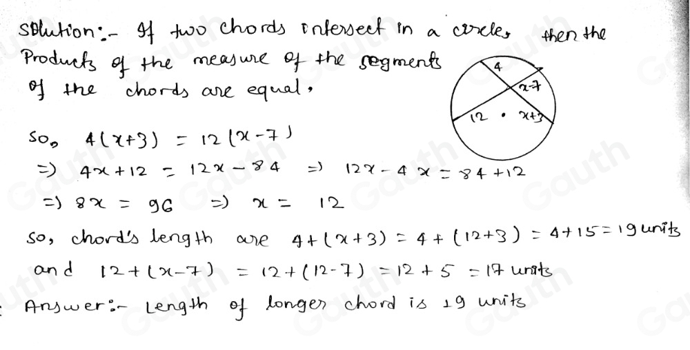 Solved: What is the length of the longer of the two chords shown ...