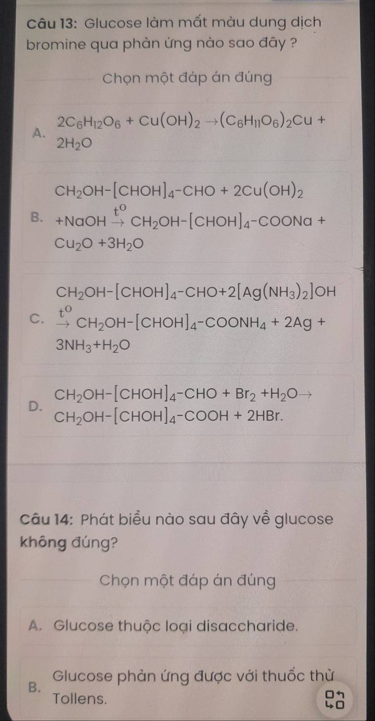Giải quyết:Glucose làm mất màu dung dịch bromine qua phản ứng nào sao ...