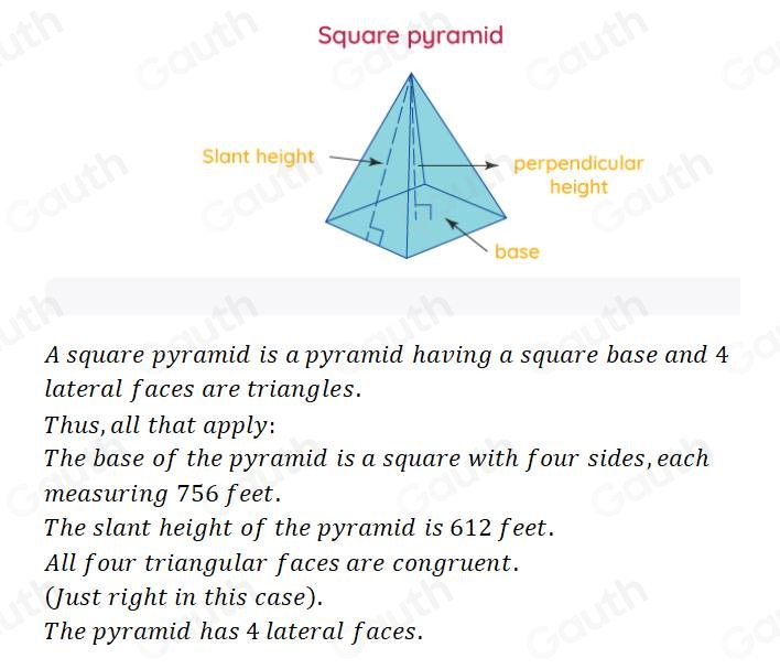 Solved: Consider the square pyramid shown. Which are true about the ...