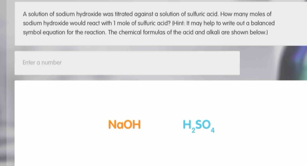 Solved: A solution of sodium hydroxide was titrated against a solution of sulfuric acid. How ...